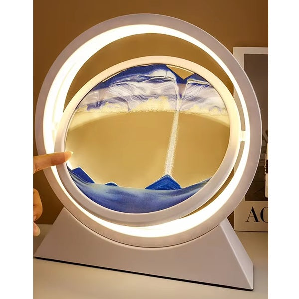 White Rotating LED Sand Art Table Lamp - JustHourglasses
